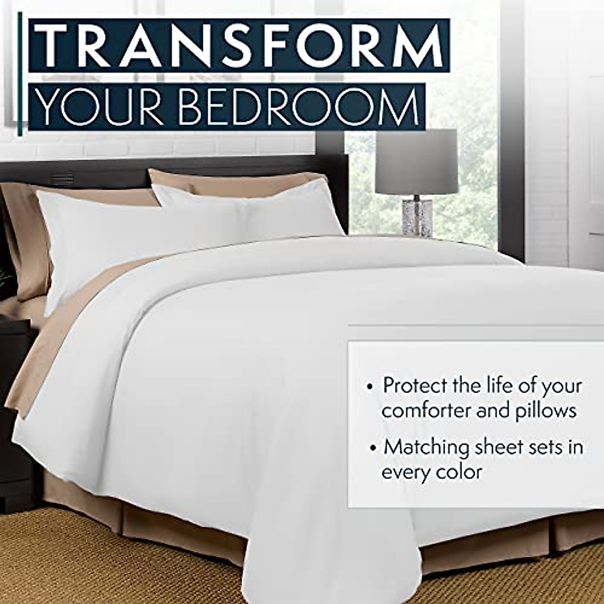 HC COLLECTION 1500 Thread Lightweight Duvet Cover Bed Linen Set with Zipper Closure for Comforters with 2 Pillow Shams, Queen, White