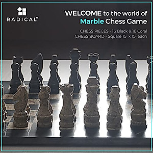 RADICALn 15 Inches Large Handmade Black and Fossil Coral Weighted Marble Full Chess Game Set Staunton and Ambassador Gift Style Marble Tournament Chess Sets