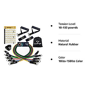 Resistance Bands Set with Yellow Handles, Exercise/Workout/ Fitness Bands with Door Anchor, Legs Ankle Straps for Resistance Training，Physical Therapy，Home Gym Workout