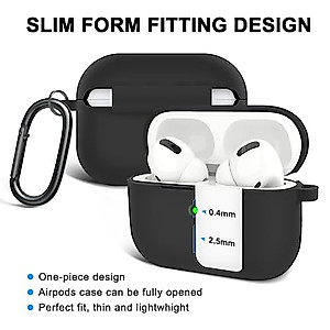 Linsaner for AirPods Pro Case Cover with Cleaning Pen and Replacement Eartips(S/M/L), Full Protective Silicone Skin Accessories for Women Men Girl with Apple AirPods Pro Case,Front LED Visible，Black