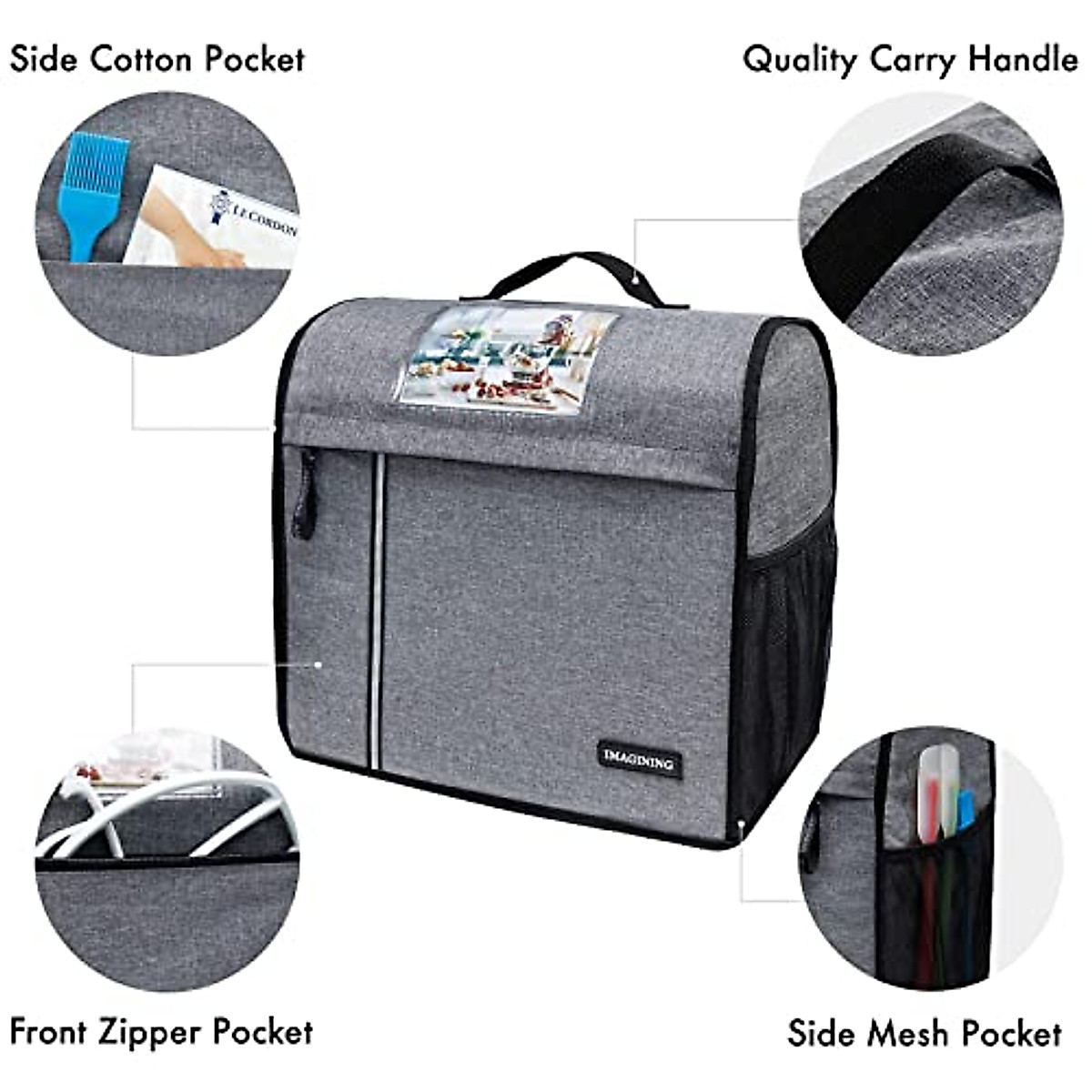 Stand Mixer Cover for Kitchenaid, Kitchen Aid Mixer Covers for 4.5, 5 Quart Tilt Head, Stylish Mixer Cover with Extra Pocket for Accessories, Grey