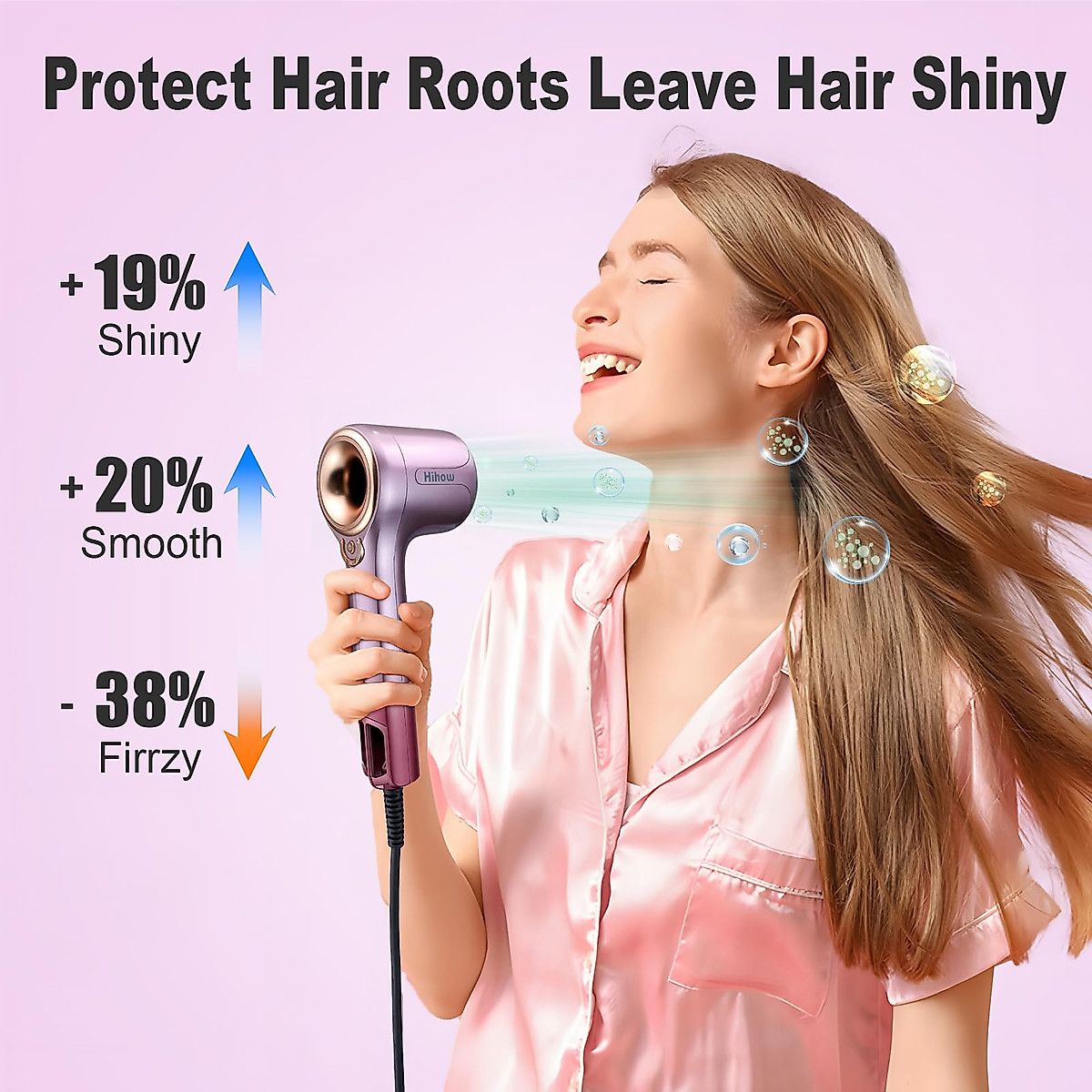 Hihow Ionic Hair Dryer with Diffuser for Curly Hair, 1500W Professional Negative Ions Blow Dryer with Concentrator, 110,000RPM Brushless Motor Hairdryer for Fast Drying as Salon Light and Quiet