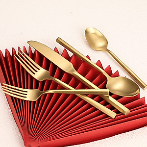 Zerophilo Matte Silverware Set Gold Flatware Set with Hexagon Handle 20 Pieces 18/0 Stainless Steel Cutlery Set Wedding Housewarming Gift Service for 4 (Matt gold)