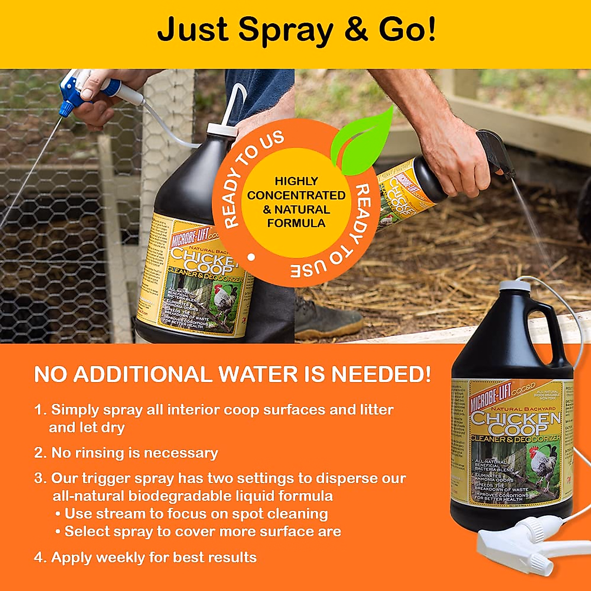 MICROBE-LIFT Chicken Coop Cleaner and Odor Eliminator, Use on All Surfaces and Supplies, Turns Chicken Poop Into Fertilizer, Ammonia Reducer, Highly Concentrated and Safe Formula, 32 Ounces