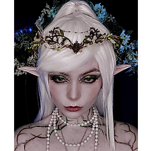 MOSTORY Handmade Forest Leaf Crown - ELf Woodland Hadpiece Fairy Green Branch Tiara Elven Vine Circlet with Rhinestone Tassel for Renaissance Party Cosplay Halloween Photo Prop