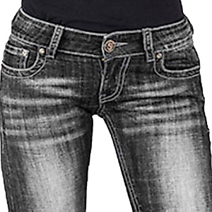 Women Mid Rise Stretch Boot Cut Jeans Retro Loose Fit Slimming Denim Pants Juniors Vintage Wide Leg Jean Trousers (Dark Grey,X-Large)