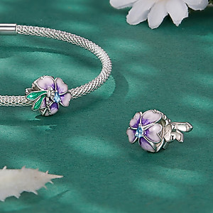 Dragonfly Flower Bead Charm 925 Sterling Silver Charm Fits For Pandora Bracelet Necklace,BSC786