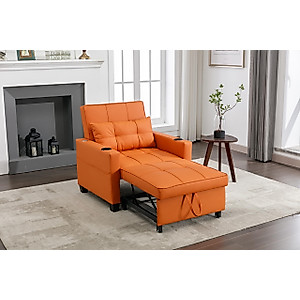 Convertible Sleeper Chair Bed, 3-in-1 Adjustable Small Sofa Bed Couch with USB Type C Ports Wear-Resistant Scratch-Resistant Leather for Living Room Apartment Small Space