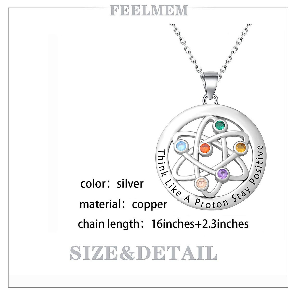 FEELMEM Atomic Science Necklace Chemist Gift Atom Chemistry Science Symbol Necklace for Scientist Physicist Graduation Gift