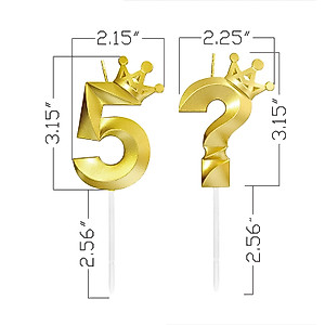Jumochi Fifty Something Birthday Candles for Cake Topper Decorations - Number 5 & ? Crown Candles Add Mystery to Your Celebrations (Gold-3D-Crown-5?, 3D-Crown)