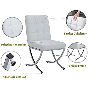 EALSON Modern Tufted Dining Chairs with Bench Set of 5 Leather Upholstered Dining Room Chairs with Chrome Metal Legs Mid Century Kitchen Chairs Armless Side Chairs for Dining Room Living Room, White