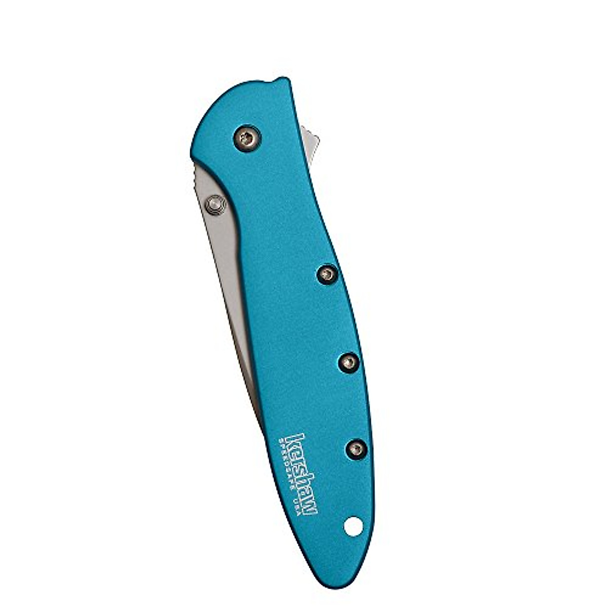 Kershaw Leek, Teal Pocket Knife (1660TEAL); 3” Bead-Blasted High-Performance Sandvik 14C28N Steel Blade, Teal Anodized Aluminum Handle, SpeedSafe Assisted Opening, Liner Lock, Tip-Lock Slider; 2.4 OZ