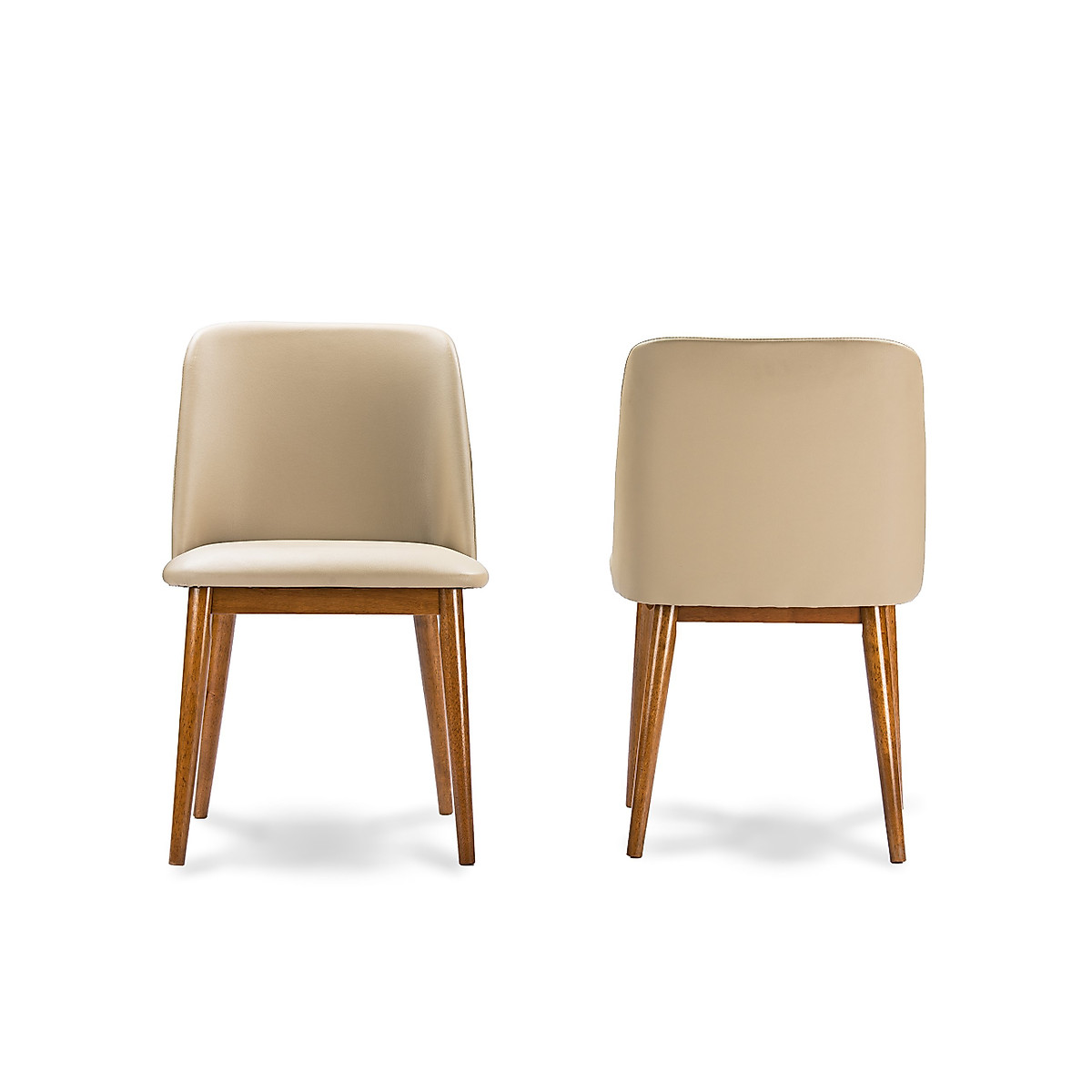 Baxton Studio Lavin Mid-Century Dark Walnut Wood and Beige Faux Leather Dining Chairs (Set of 2)