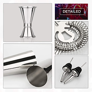 25 oz Crystal Cocktail Mixing Glass Set - Bartender Kit for Drinking Lover - Stainless Steel Hand Shaker, Spoon, Ice Tongs, Jigger, Pourer, Strainer & Muddler for Home Bar