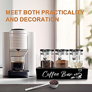 MACIFECI Glass Coffee Containers with Shelf Coffee Station Organizer 54oz Black Glass Coffee Bean Storage Canister with Spoon Coffee Canister Set Kitchen Food Storage Jars for Coffee, Sugar, Candy