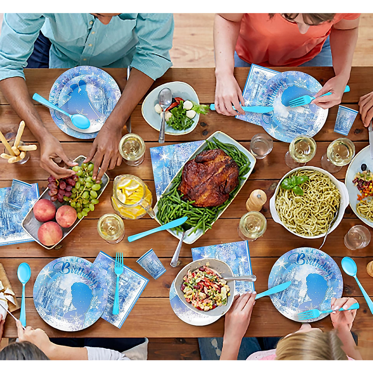 Piooluialy Frozen Birthday Party Supplies Tableware - Frozen Themed Party Decorations Include Dinner Plates, Cups, Napkins, Cutlery, Snow Frozen Baby Shower Birthday Party Decorations | 24 Guests