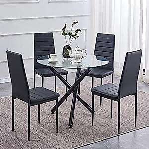 ROOIOME Round Tempered Glass Dining Table with Tripod Legs, Contemporary Round Glass Dining Table for Restaurant, Weather Resistant Round Kitchen Table Glass