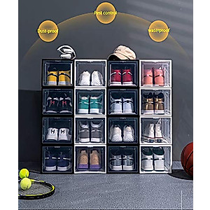 stackable sports shoe box, rear-opening magnetic door shoe box,Transparent Shoe Storage Container , large sturdy storage box | Family organization and storage (black, 4Piece)