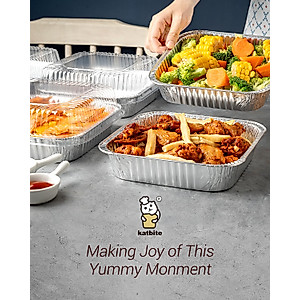 katbite Heavy Duty 8x8 Aluminum Pans with Clear Lids - 20-Pack, Premium Disposable Rectangular Baking Pans, Ideal for Air fryer, Cooking, Heating, Cake Storing & Food Preparation, Prepping Food