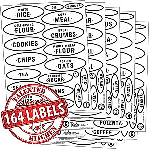 Talented Kitchen Pantry Labels - 164 Contemporary Preprinted Kitchen Label Set. Clear, Water Resistant Stickers, Food Jar Label. Jar Decals for Pantry Organization & Storage (Set of 164 - Contemporary