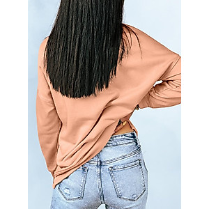 Dokotoo Women's Long Sleeve Crewneck Side Split Pullover Tunic Sweatshirt - Apricot Powder, Large