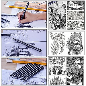 Precision Micro-Line Pens, Set of 9 Black Micro-Pen Fineliner Ink Pens, Waterproof Archival ink, Multiliner, Sketching, Anime, Artist Illustration, Technical Drawing, Office Documents