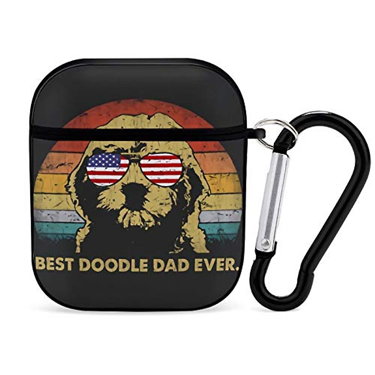 Best Doodle Dad Ever USA Flag Retro Goldendoodle Airpods Case Cover for Apple AirPods 2&1 Cute Airpod Case for Boys Girls Silicone Protective Skin Airpods Accessories with Keychain
