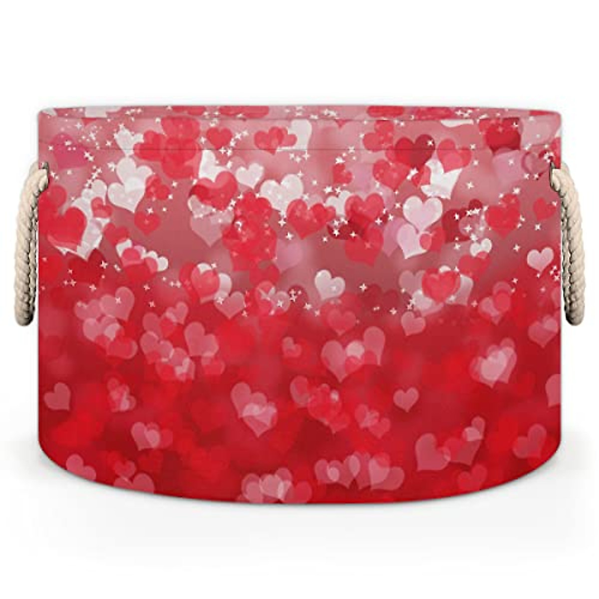 Red Valentines Day Love Heart (7) Large Round Baskets for Storage Laundry Baskets with Handles Blanket Storage Basket for Bathroom Shelves Bins for Organizing Nursery Hamper Girl Boy