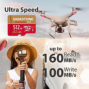 [5-Yrs Free Data Recovery] GIGASTONE 512GB Micro SD Card, 4K Camera Pro MAX, A2 V30 MicroSDXC Memory Card for Gopro, Action Cams, 4K UHD Video, Up to 160/100 MB/s, UHS-I U3 C10 with Adapter