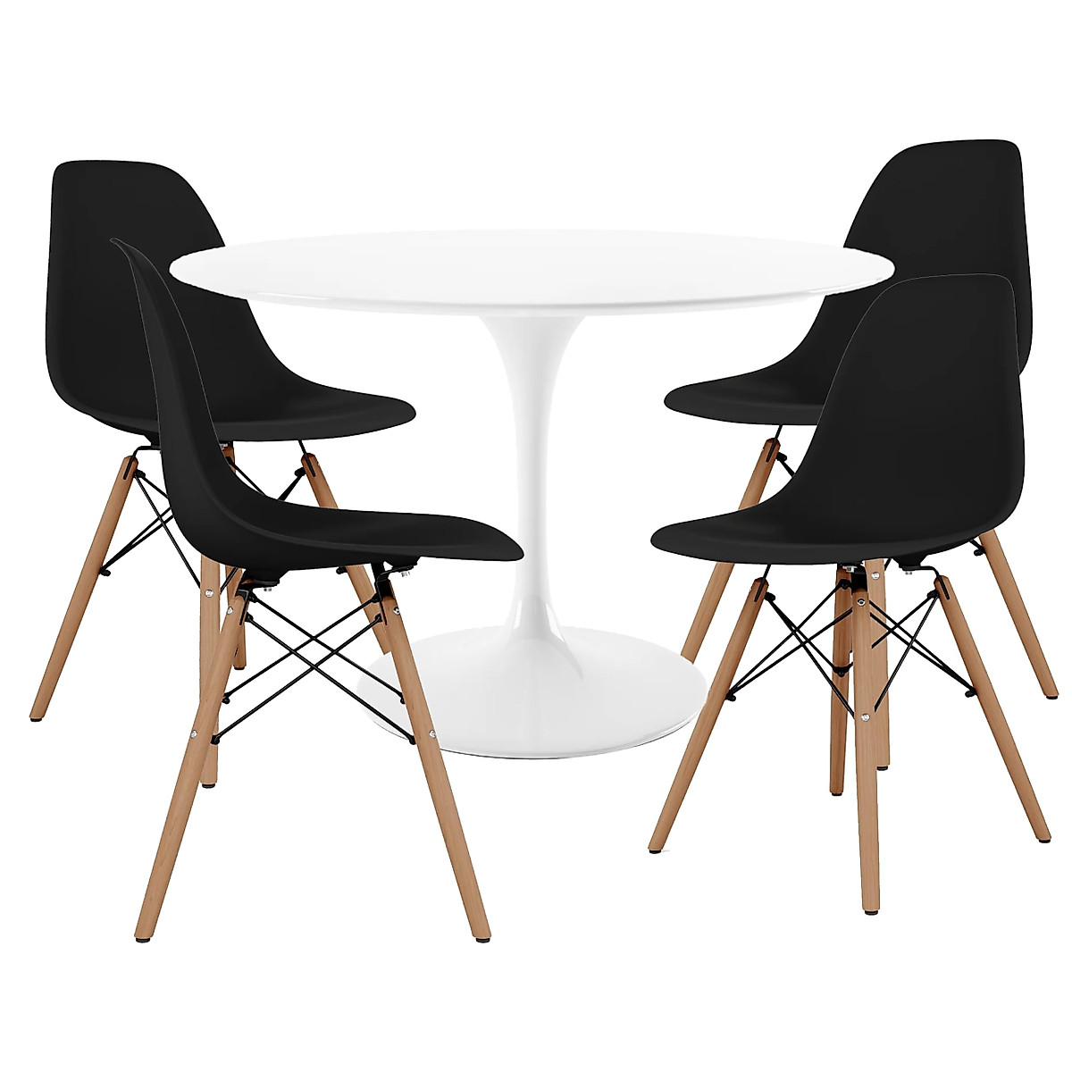 Aron Living Pyramid Set of Four Dining Chair, Black and Rose 42" Round Fiberglass Dining Table