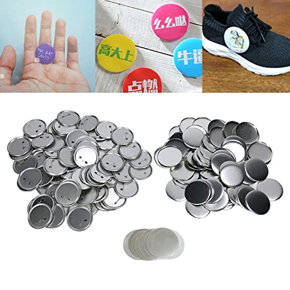 Blank Button Badge Parts Set, 100 Sets Round Button Maker Supplies for Button Making Machine, Buttons Components with Badge Cover, Badge Holder and Clear Film(58mm)