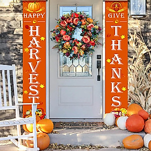 Unibday Thanksgiving Door Banner, Thanksgiving Porch Banners, Autumn Harvest Door Banner for Thanks Harvest, Welcome Fall Home Decor Thanksgiving Hanging Banners - Fall Decorations For Home