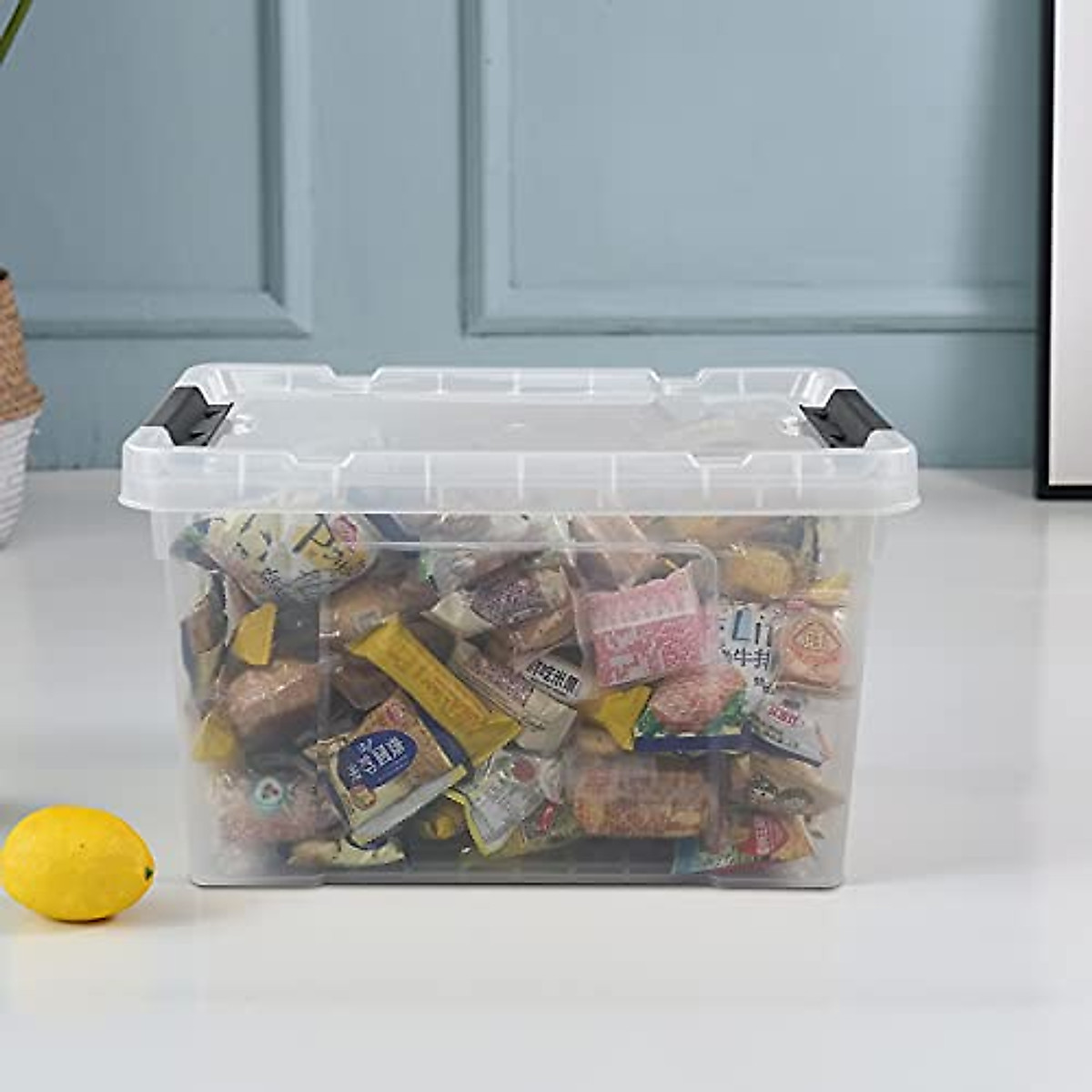 Obstnny 22 Quart Clear Latching Box with Wheels, Plastic Storage Bin, 4 Packs