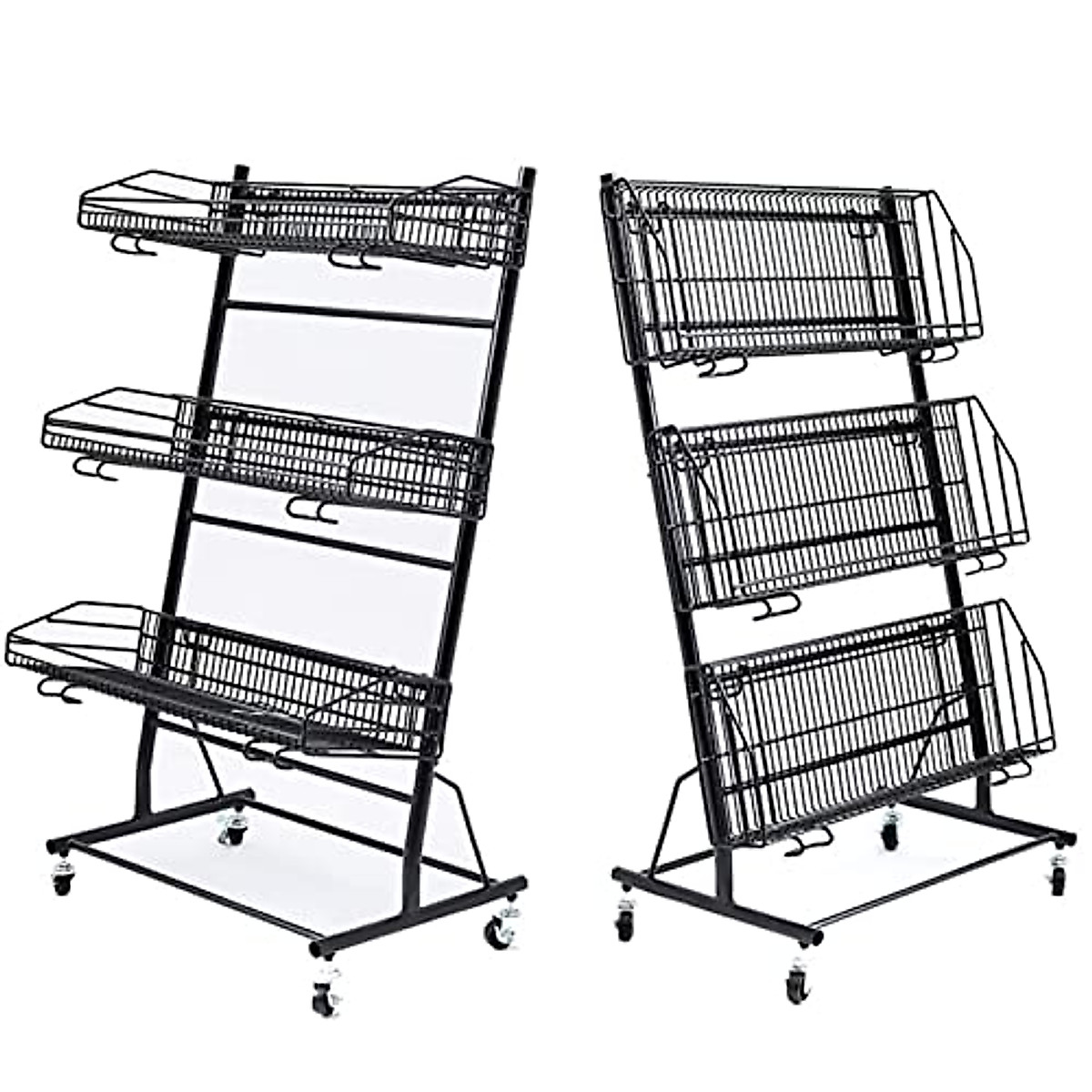 Adjustable 3-Tier Metal Wire Storage Shelf Display Rack with Wheels - Heavy Duty Organizer for Kitchen, Laundry, Bathroom, Pantry, Closet, Garage