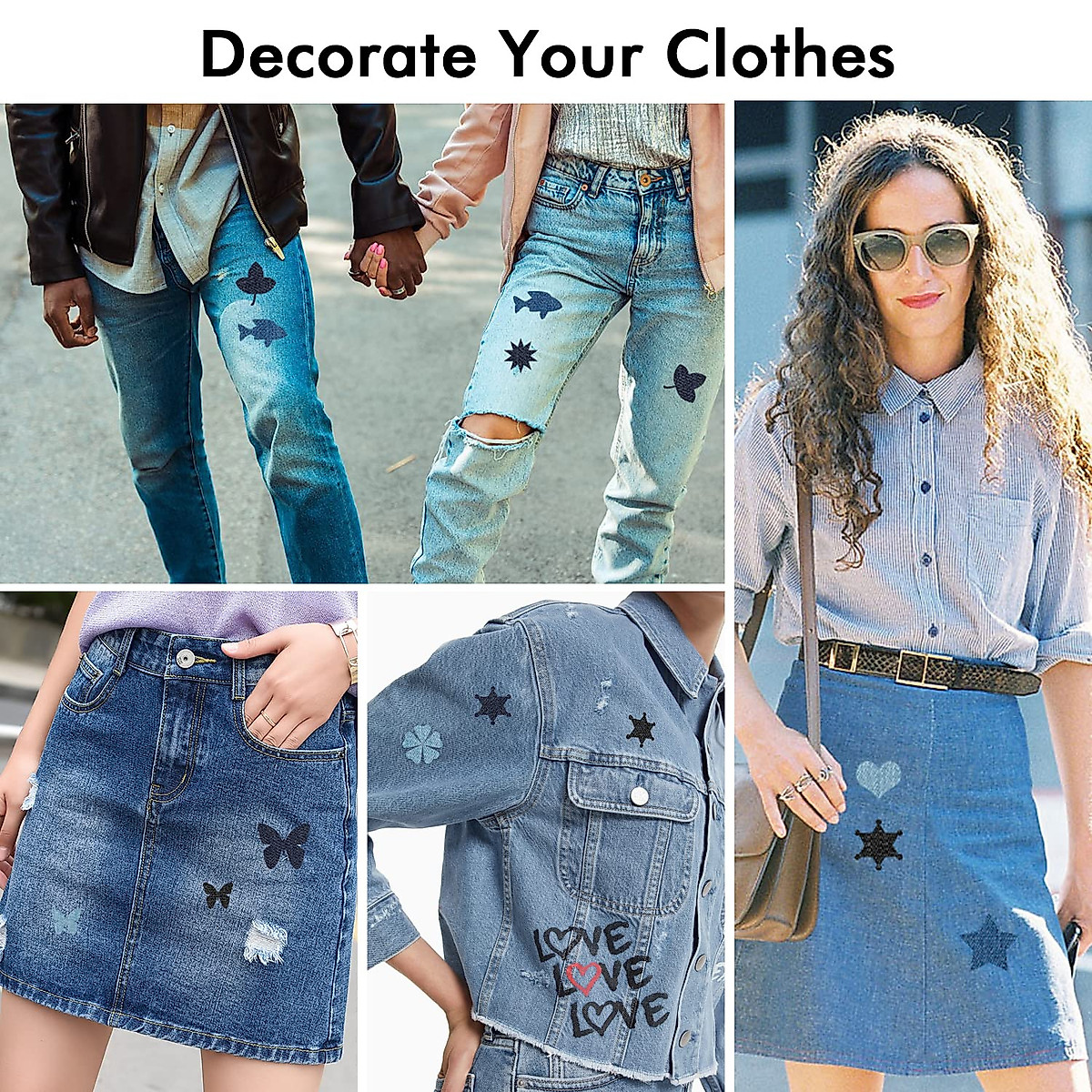 CAREGY Iron on Patches for Clothing Repair, Denim Patches Iron on, 4 Shades Jean Patches Repair Decorating Kit 24PCS Iron on Patch Size 3" by 4-1/4" (7.6 cm x 10.8 cm)