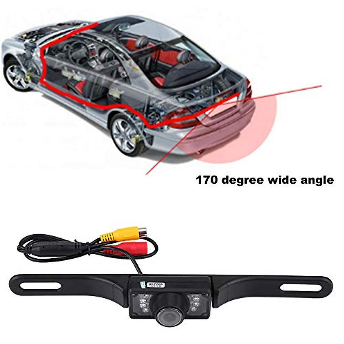 Qiilu License Plate Camera 7 LED 170° Wide Angle Car License Plate Reaview Reverse Backup Night Vision Camera Waterpoof