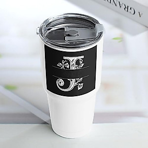Monogram J Initial Name 30 oz Tumbler with Lid, Stainless Steel Travel Coffee Mug Water Bottle