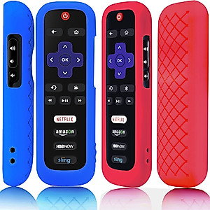 2 Pack Remote Case for Roku, Battery Cover for TCL Roku Smart TV Steaming Stick Remote, Roku TV Remote Cover Silicone Protective Controller Universal Sleeve Skin Blue and Red