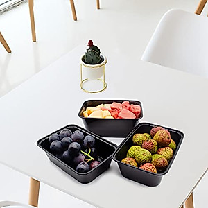 Ganfaner [50pk 32fl.oz/1000ml Disposable Food Containers with Lids, Plastic Food Containers Sets, for Preparing Lunch, Dinner or Fruits[Black]