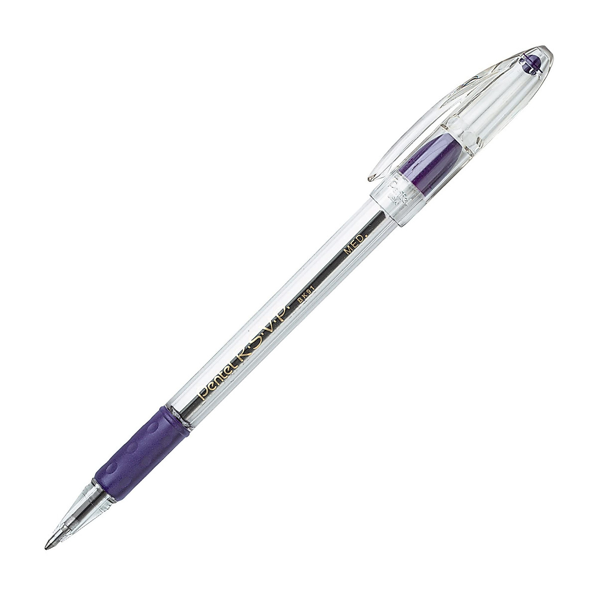 Pentel® R.S.V.P.® Ballpoint Pens, Medium Point, 1.0 mm, Clear Barrel, Violet Ink, Pack Of 12