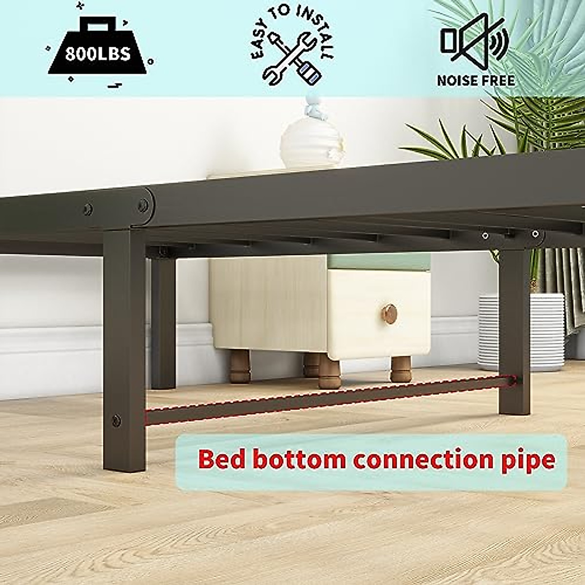 DUMEE Metal Twin Bed Frames 14 Inch High Heavy Duty Metal Platform Bed Frame Twin Size No Box Spring Needed, Under Bed Storage, Enhanced Support Noise Free, Black
