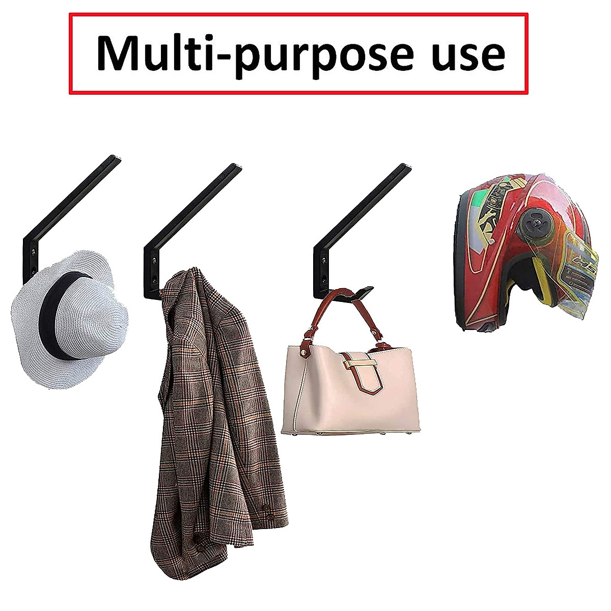 Pmsanzay 2 Pack Motorcycle Helmet Hook Multi-Purpose Jacket Hanger Keys Bags Holder Wall Mount Rack Cloth Display Rack Hat Hook for Home Kitchen Door Cabinet - Hardware Included Easy to Install.