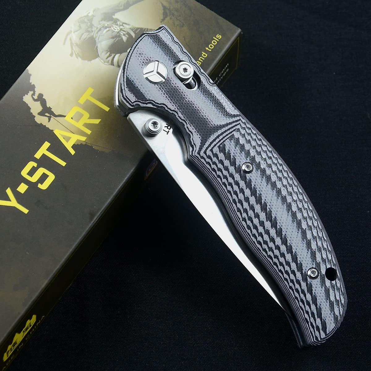 Y-START JIN02 Axis Outdoor Pocket Knife D2 Steel Blade Satin G10 Handle (Gray)