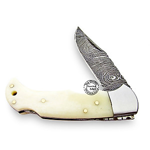Hunting Edge Camel Bone 6.5'' 100% Handmade Damascus Steel Folding Pocket Knife 100% Prime Quality