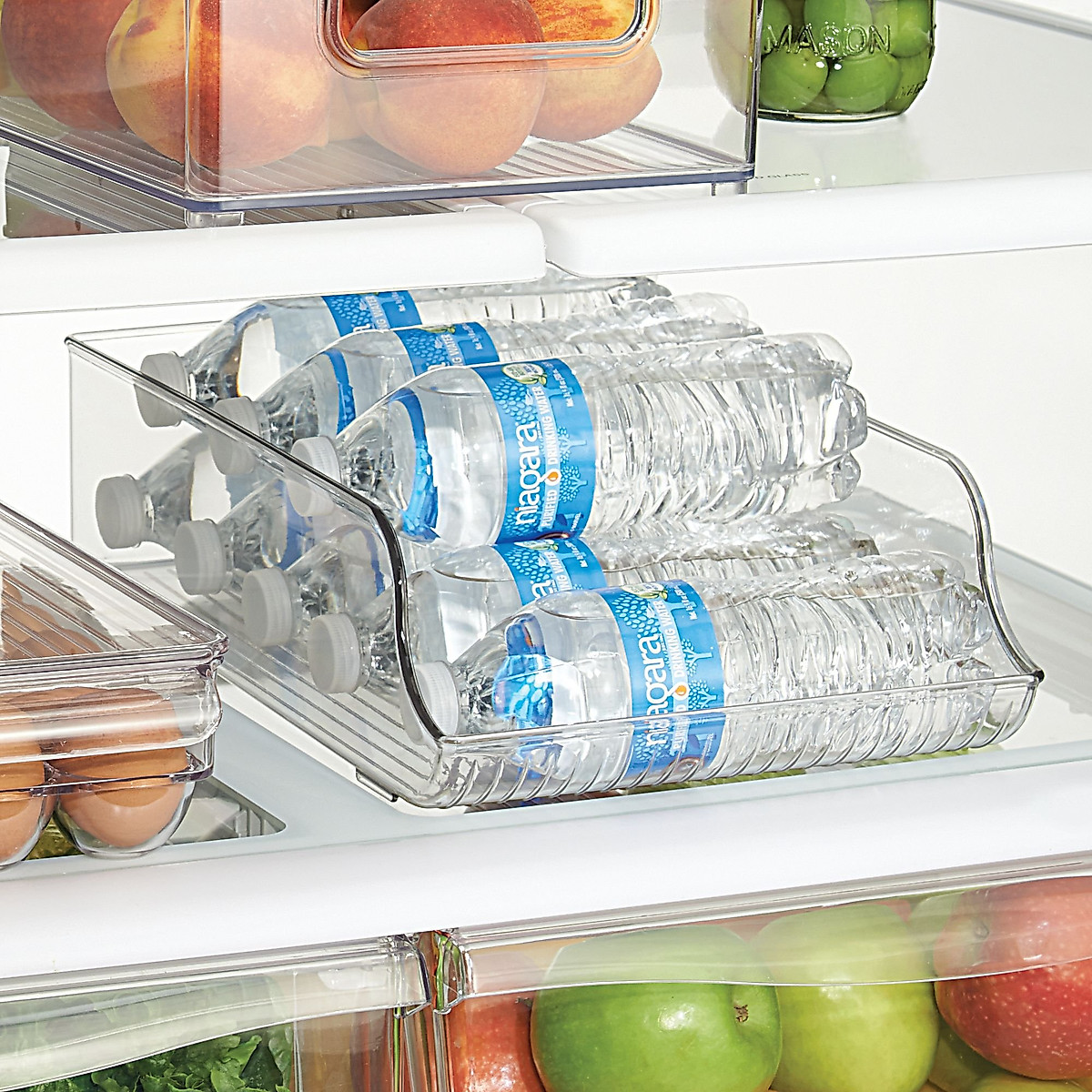 iDesign Fridge Binz BPA-Free Plastic Beverage Can Organizer with Lid - 13.84" x 5.7" x 5.8", Clear & Plastic Refrigerator and Freezer Storage Organizer Bin Water Bottle and Drink Holder, Clear