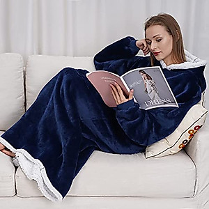 Oversized Blanket Hoodie, Warm Cozy Wearable Blanket Unique Wife Gift Mom Gifts, Blanket Sweatshirt for Women Men Adults(Blue/Ultra Long)