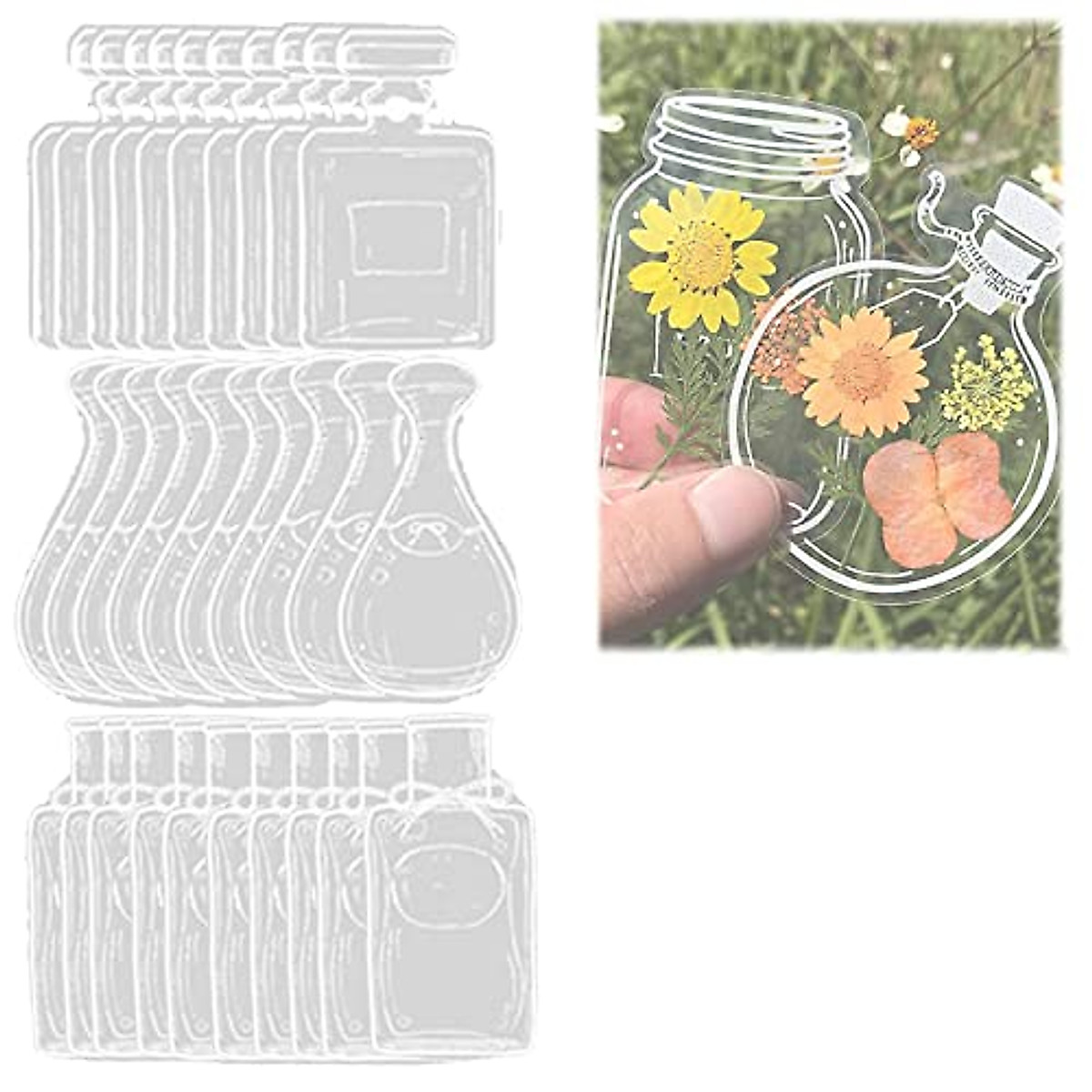 Gzwccvsn Transparent Dried Flower Bookmarks Kit - Homemade Pressed Bookmarks, DIY Bookmark Craft, Glassware Stickers, Page Clips Herbarium (Bookmarks 01/30pcs)