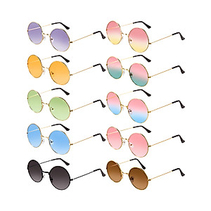 Blulu Round Hippie Sunglasses 10 Pairs 60's Style Colored Circle Glasses for Women Men (Cute Colors)