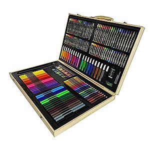 180 Piece Wooden Set Drawing and Markers Art Pen Set, Artist Boutique & Paintbrush Tip Colorful Pens for Kids Adult Coloring Book Christmas Card Drawing, (Wood Original)