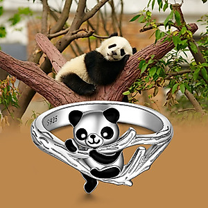 Silver Panda Ring for Women Cute Panda Bear Jewelry Rings Animal Friendship Mothers Day Valentines Gifts Size 8